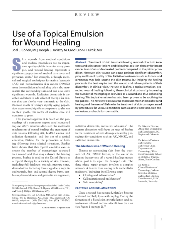 (PDF) Use of a topical emulsion for wound healing