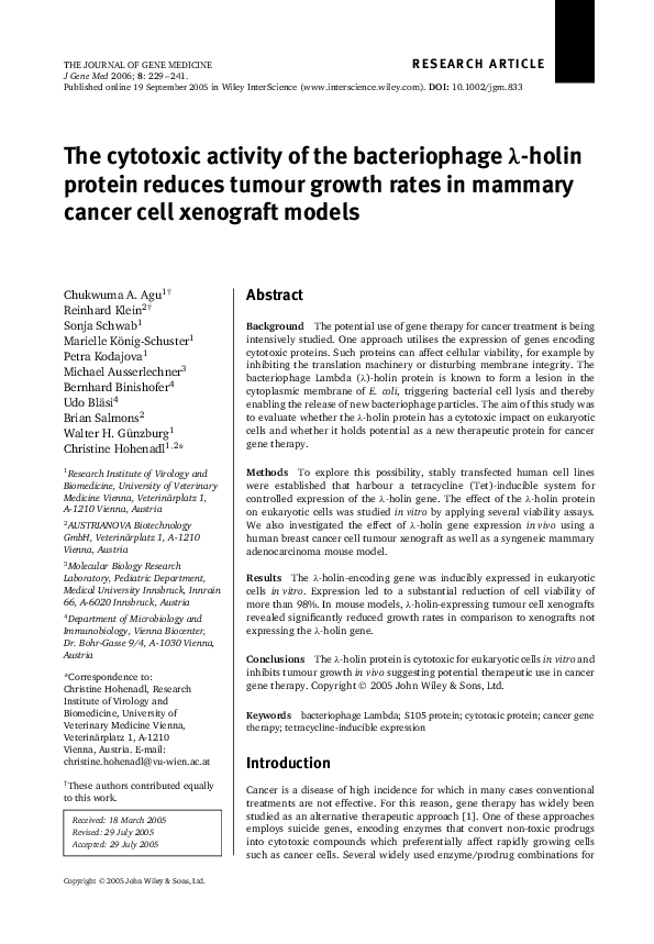 (PDF) The cytotoxic activity of the bacteriophage λ-holin protein ...