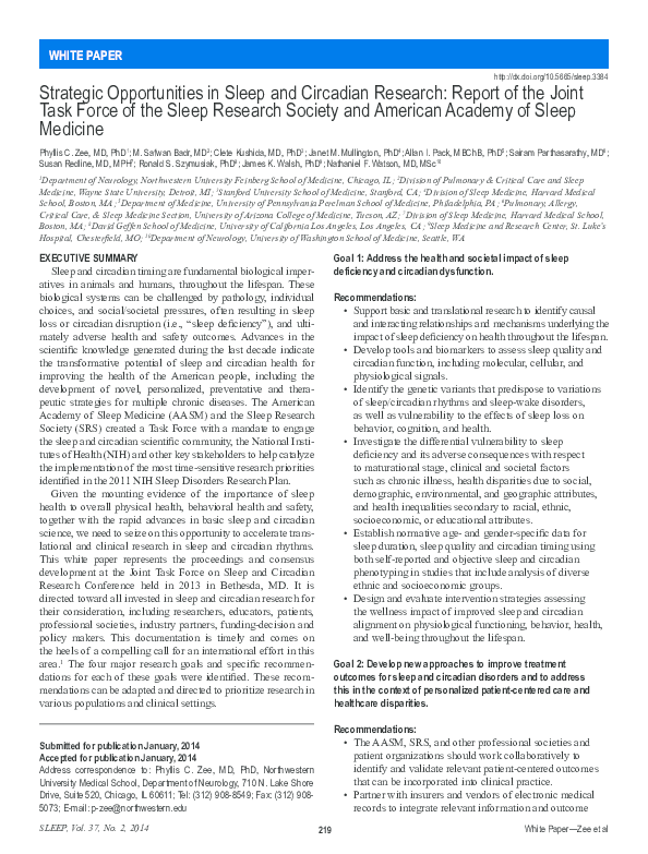 (PDF) Strategic Opportunities in Sleep and Circadian Research: Report ...