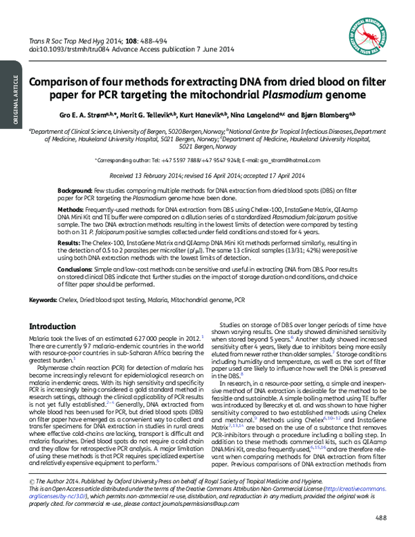 (PDF) Comparison of four methods for extracting DNA from dried blood on ...