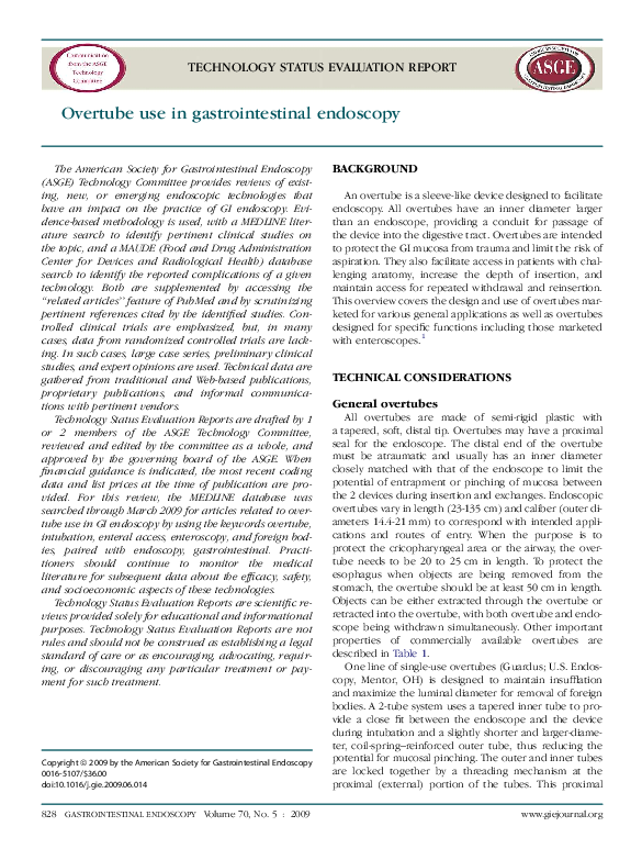 (PDF) Overtube use in gastrointestinal endoscopy