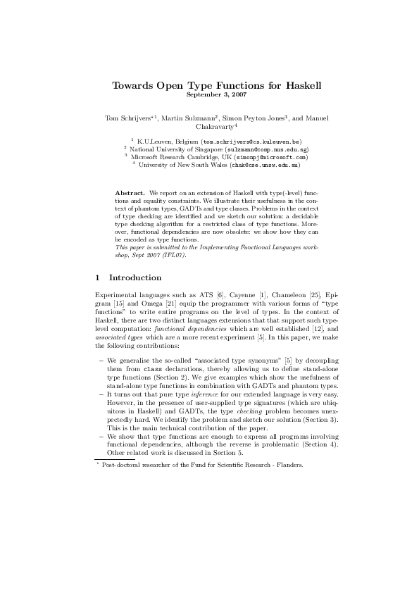 (PDF) Towards Open Type Functions for Haskell—DRAFT—