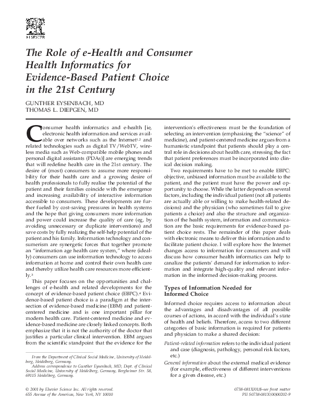 (PDF) The role of e-health and consumer health informatics for evidence ...