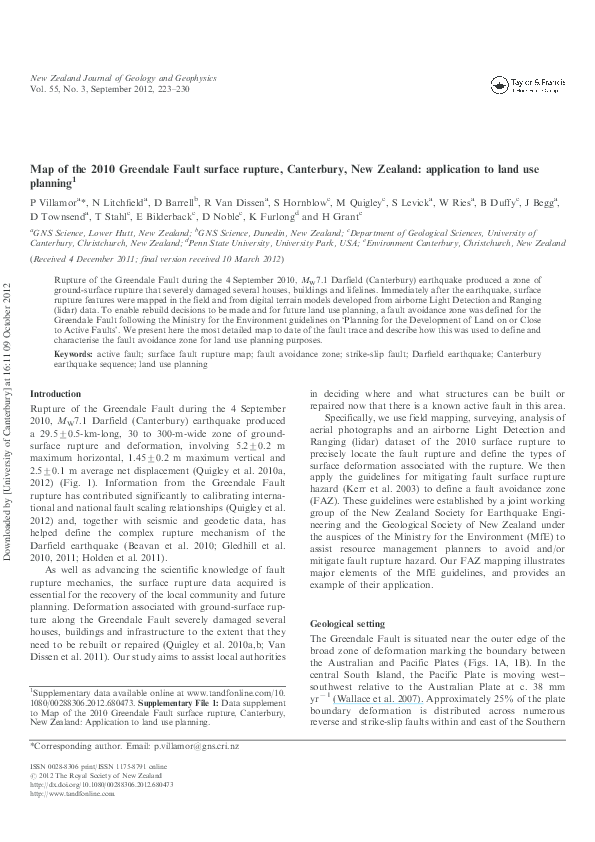 (PDF) Map of the 2010 Greendale Fault surface rupture, Canterbury, New ...
