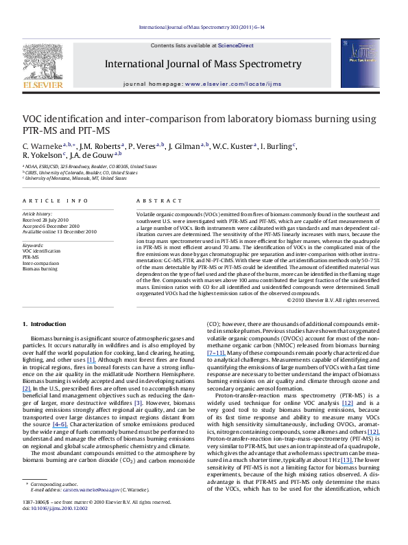 (PDF) VOC identification and inter-comparison from laboratory biomass burning using PTR-MS and ...