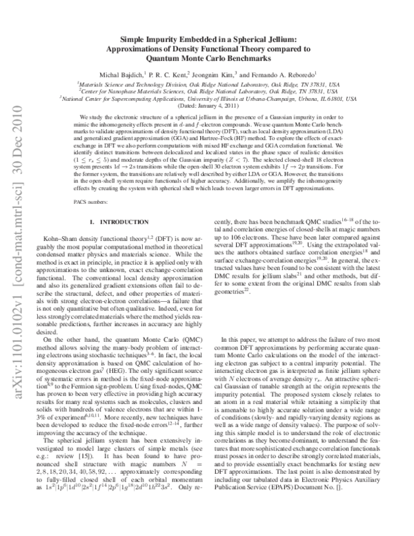 (PDF) Simple impurity embedded in a spherical jellium: Approximations of density functional ...