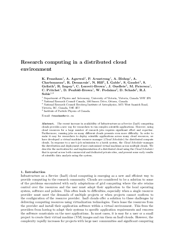 (PDF) Research computing in a distributed cloud environment