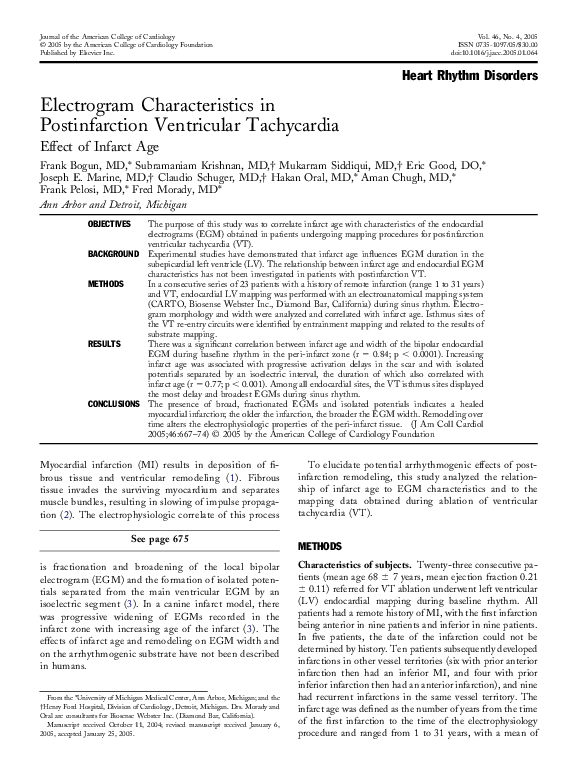 (PDF) Electrogram Characteristics in Postinfarction Ventricular Tachycardia
