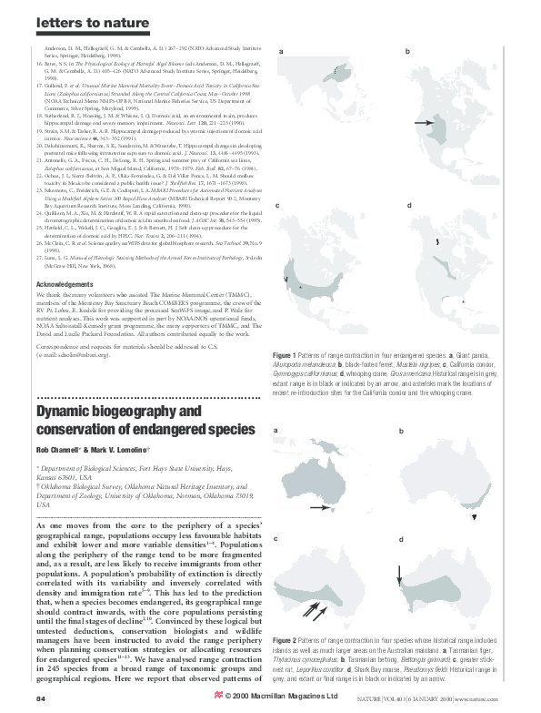 (PDF) Dynamic biogeography and conservation of endangered species