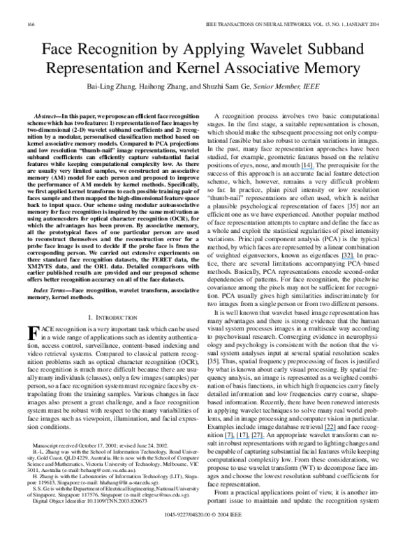 (PDF) Face Recognition by Applying Wavelet Subband Representation and Kernel Associative Memory