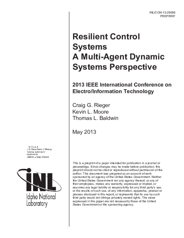 (PDF) Resilient control systems: A multi-agent dynamic systems perspective