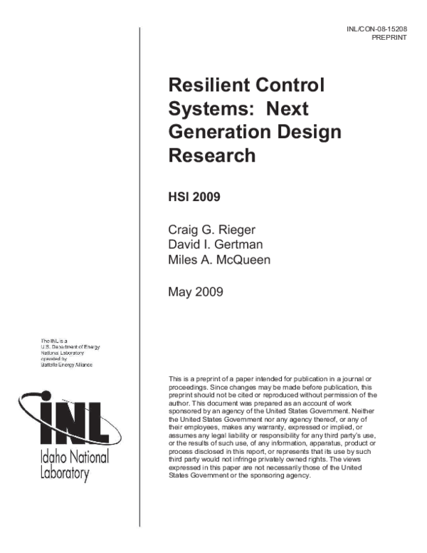 (PDF) Resilient control systems: Next generation design research