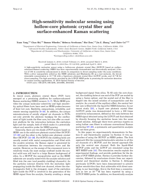 (PDF) High-sensitivity molecular sensing using hollow-core photonic crystal fiber and surface ...