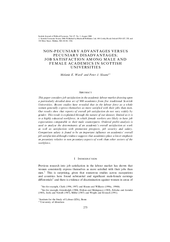(PDF) Non-pecuniary advantages versus pecuniary disadvantages, Scottish ...