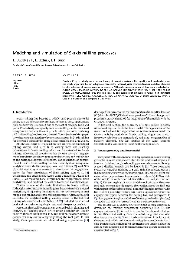 (PDF) Modeling and simulation of 5-axis milling processes