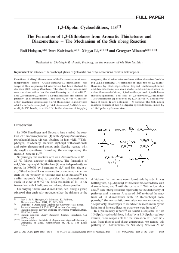 (PDF) The Formation of 1,3-Dithiolanes from Aromatic Thioketones and ...