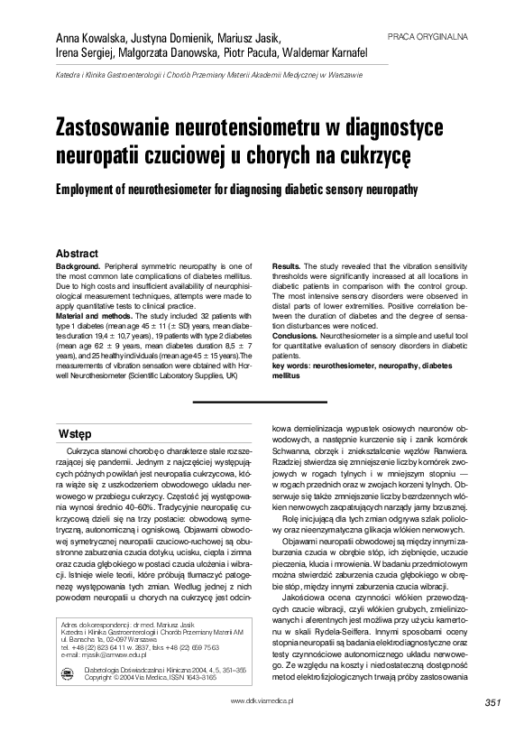 (PDF) Zastosowanie neurotensiometru w diagnostyce neuropatii czuciowej ...