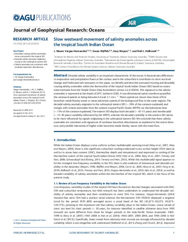 (PDF) Slow westward movement of salinity anomalies across the tropical ...