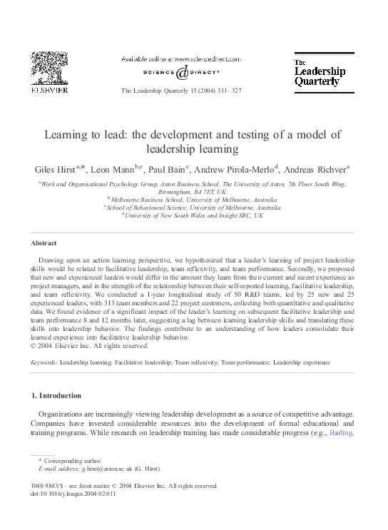 (PDF) Learning to lead: the development and testing of a model of ...