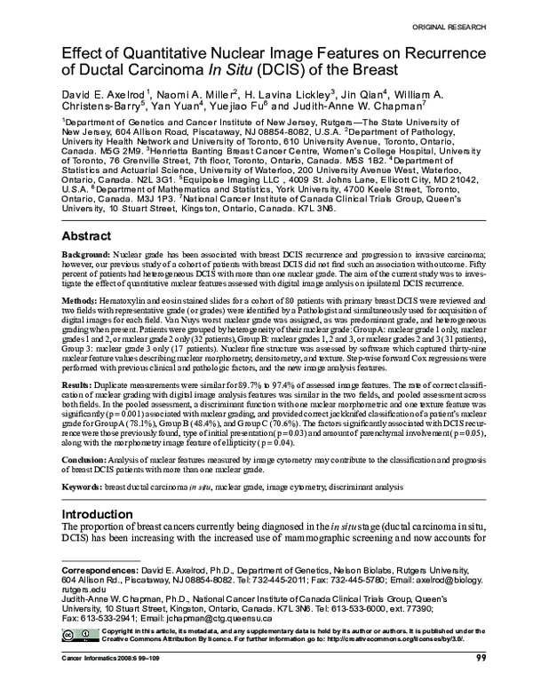 (PDF) Morphometric grading of invasive ductal breast cancer. I ...