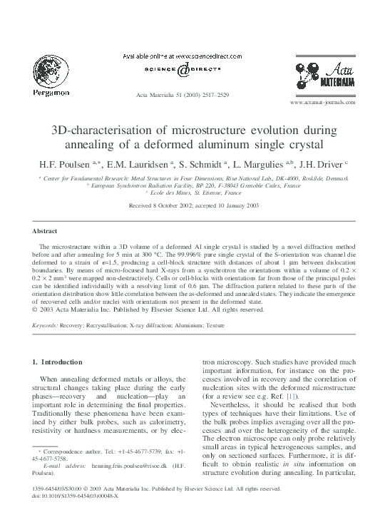 Pdf 3d Characterisation Of Microstructure Evolution During Annealing Of A Deformed Aluminum