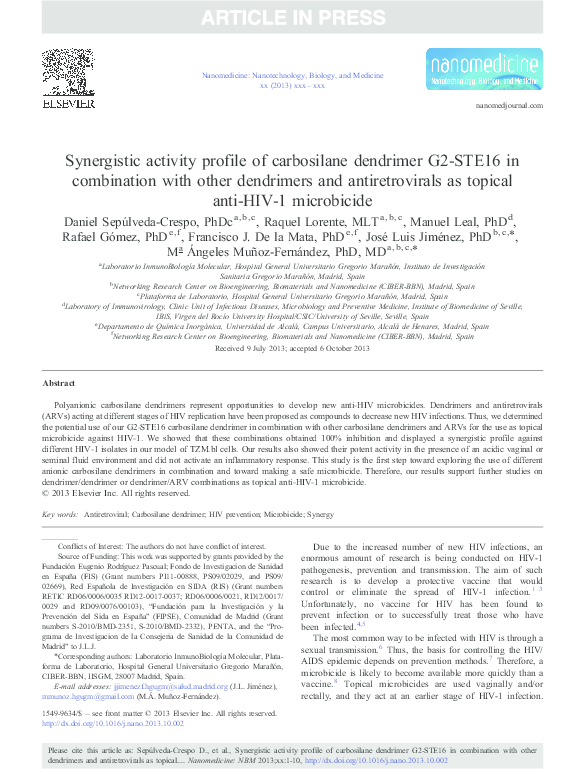 (PDF) Synergistic activity profile of carbosilane dendrimer G2-STE16 in combination with other ...