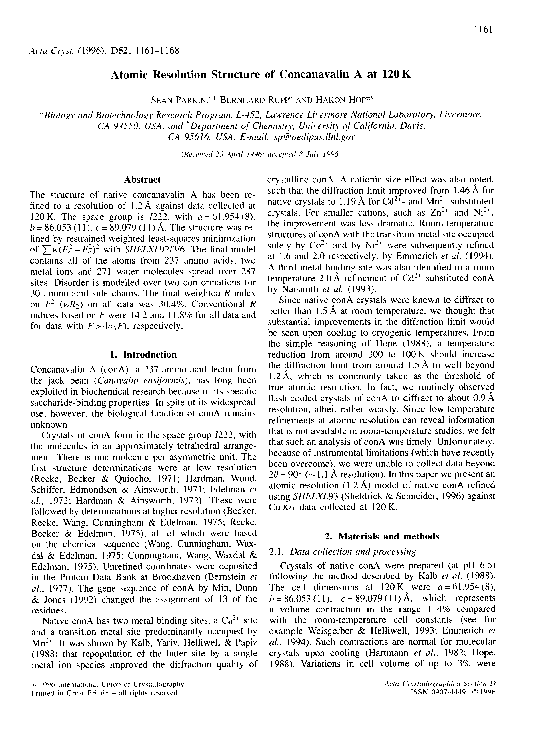 (PDF) Atomic Resolution Structure of Concanavalin A at 120 K