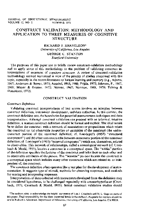 (PDF) CONSTRUCT VALIDATION: METHODOLOGY AND APPLICATION TO THREE MEASURES OF COGNITIVE STRUCTURE