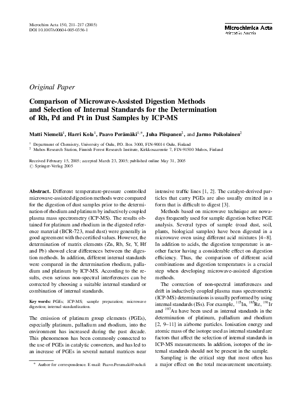 (PDF) Comparison of Microwave-Assisted Digestion Methods and Selection ...
