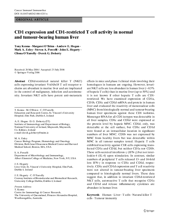 (PDF) CD1 Expression and T Cell Activity in Human Liver Tumors