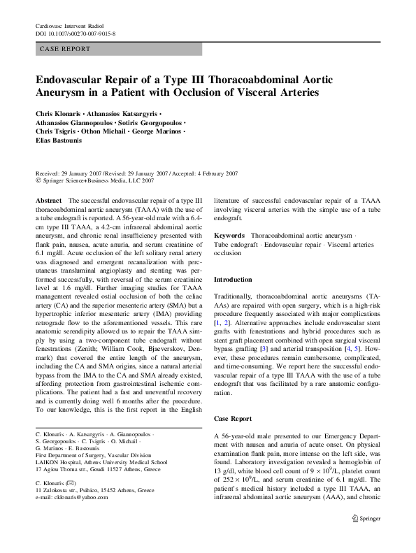 (PDF) Endovascular Repair of a Type III Thoracoabdominal Aortic ...