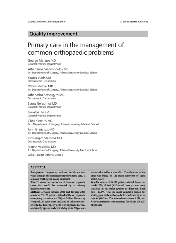 (PDF) Primary care in the management of common orthopaedic problems