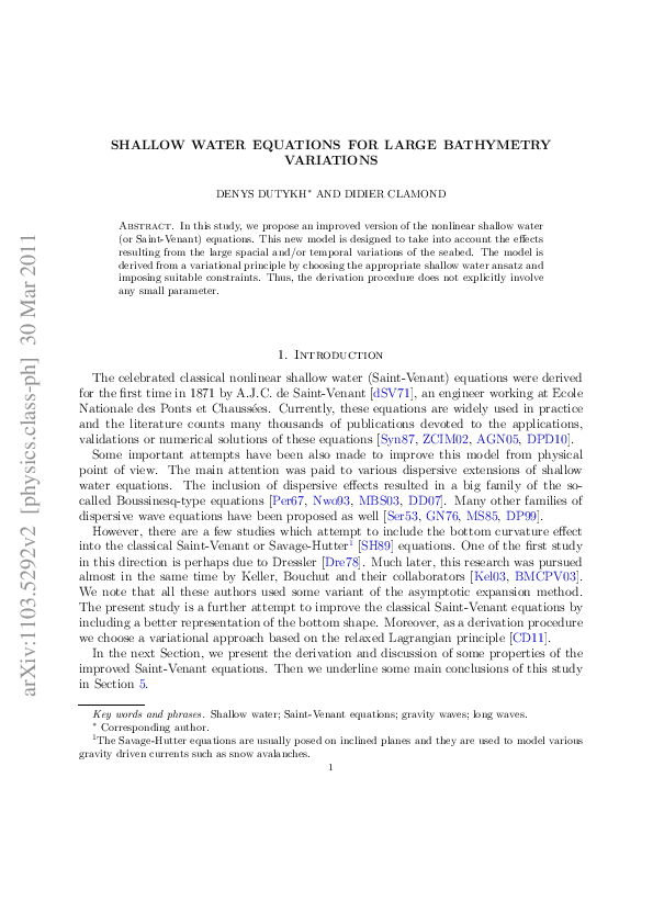 (PDF) Shallow water equations for large bathymetry variations