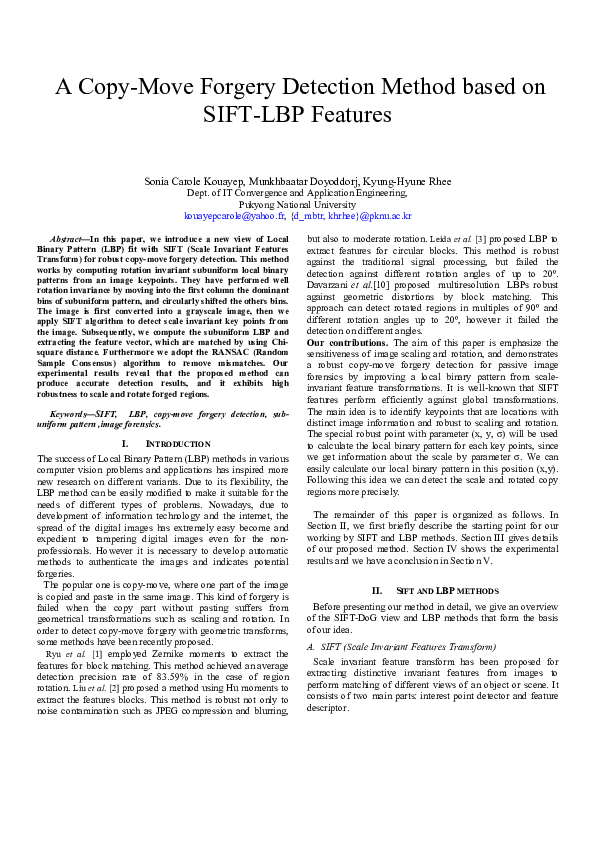 (PDF) SIFT-LBP methods for robust features detection