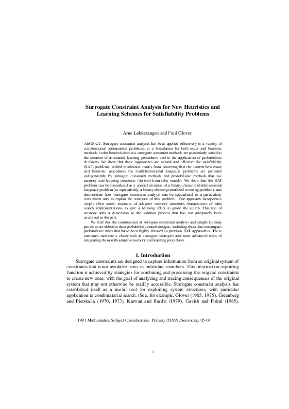 (PDF) Surrogate Constraint Analysis for New Heuristics