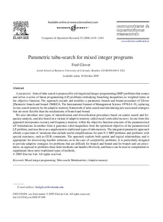 (PDF) Parametric tabu-search for mixed integer programs