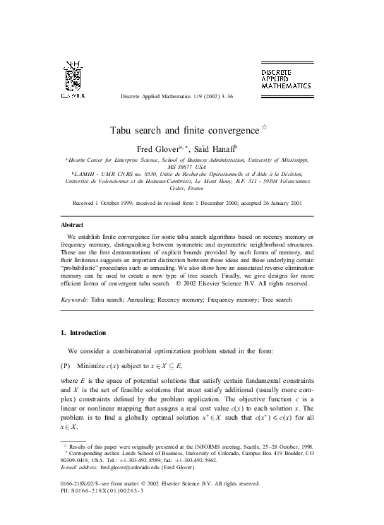(PDF) Tabu search and finite convergence