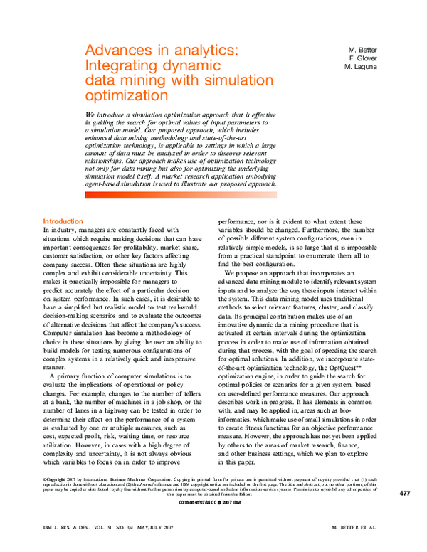 (PDF) Advances in analytics: Integrating dynamic data mining with simulation optimization