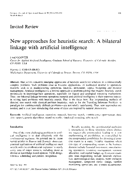 (PDF) New approaches for heuristic search: A bilateral linkage with artificial intelligence