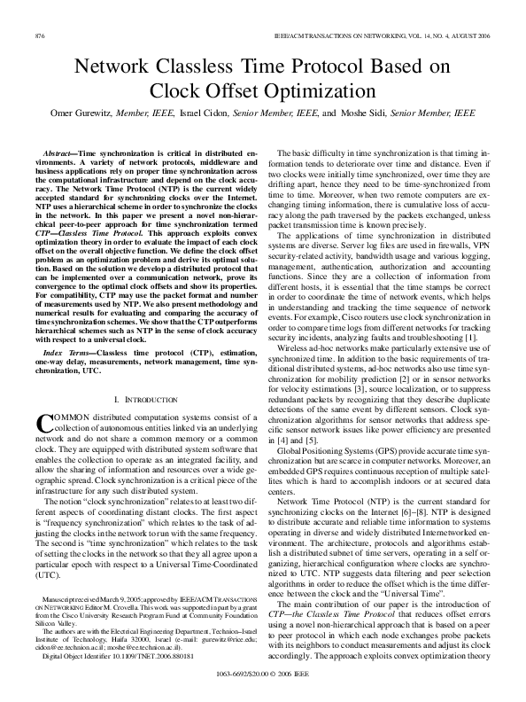 Pdf Network Classless Time Protocol Based On Clock Offset Optimization