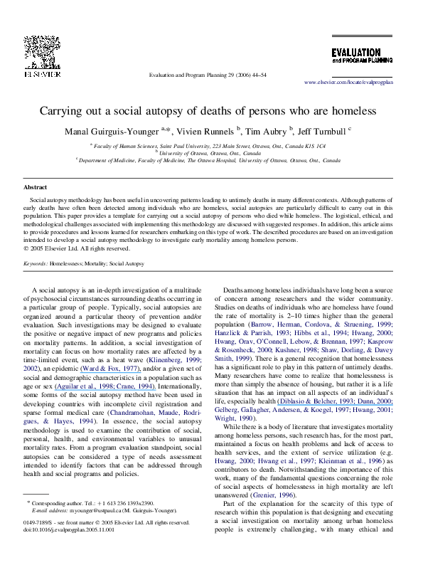 (PDF) Carrying out a social autopsy of deaths of persons who are homeless