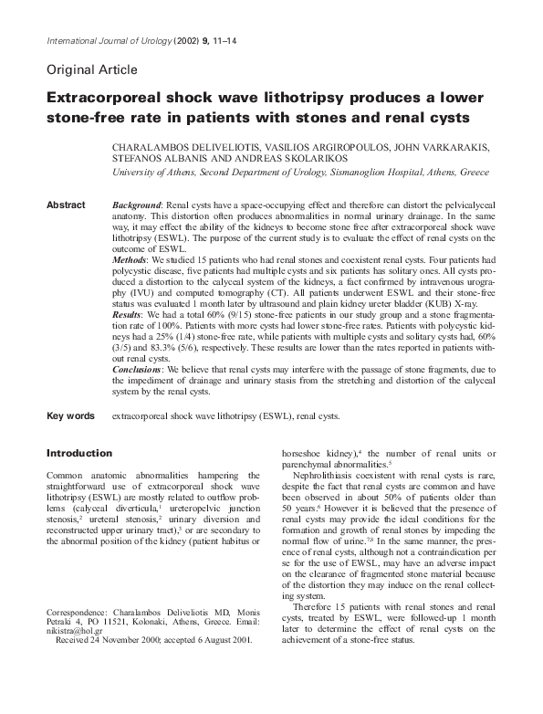 (PDF) Success of Extracorporeal Shock Wave Lithotripsy in Patients with ...