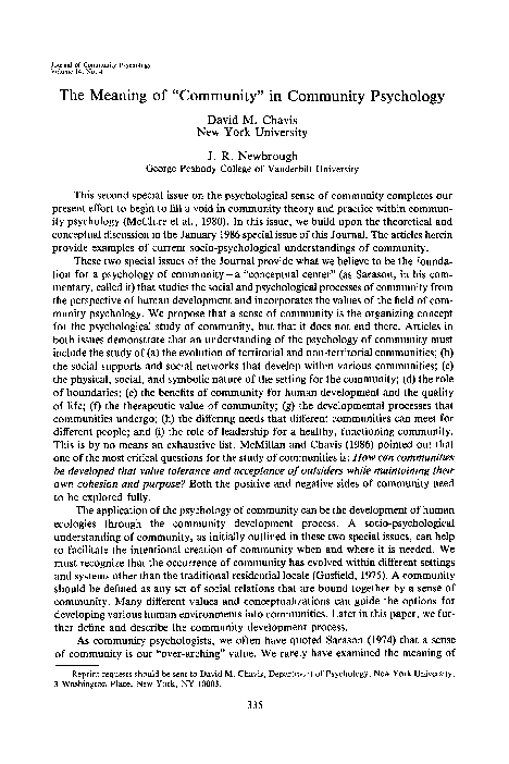 (PDF) The meaning of “community” in community psychology