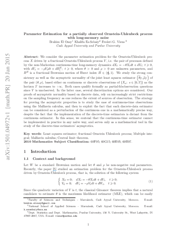 (PDF) Parameter Estimation for a partially observed Ornstein-Uhlenbeck process with long-memory ...