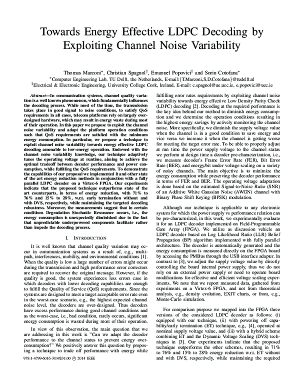 (PDF) Towards energy effective LDPC decoding by exploiting channel noise variability