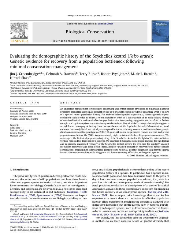 (PDF) Evaluating the demographic history of the Seychelles kestrel ...