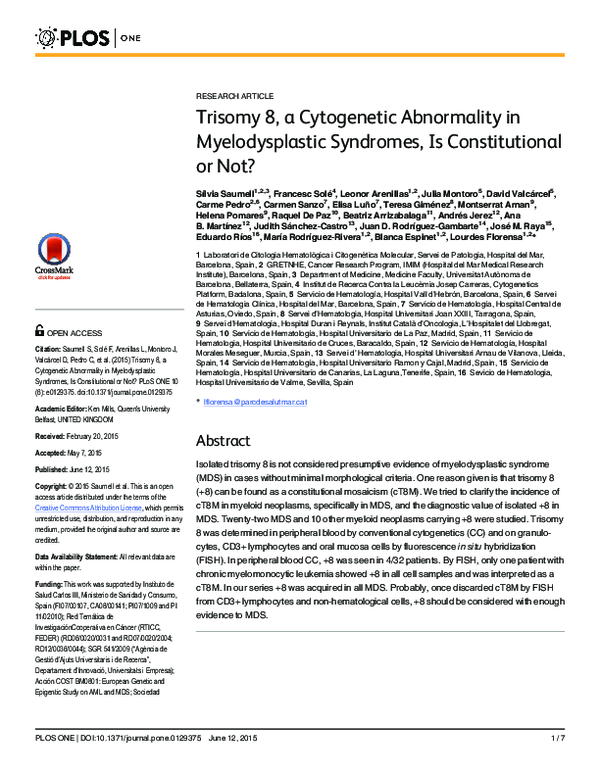 (PDF) Trisomy 8, a Cytogenetic Abnormality in Myelodysplastic Syndromes ...