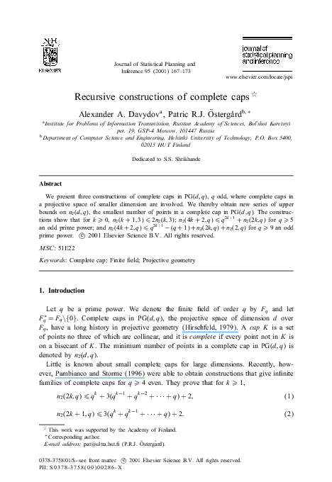 (PDF) Recursive constructions of complete caps