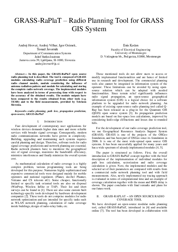 (PDF) GRASS-RaPlaT - Radio planning tool for GRASS GIS system