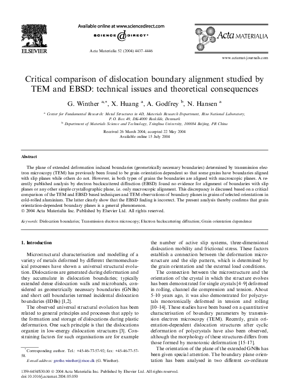 (PDF) Critical comparison of dislocation boundary alignment studied by ...